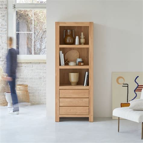 Solid Oak Bookcase Living Room Bookcases Tikamoon
