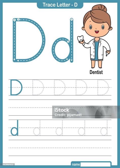 알파벳 추적 문자 A에서 Z 유치원 워크시트 문자 D 치과 의사 프로 벡터 고등학교 이하에 대한 스톡 벡터 아트 및 기타 이미지