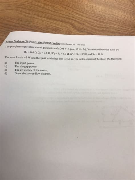 Solved The Per Phase Equivalent Circuit Parameters Of A Chegg