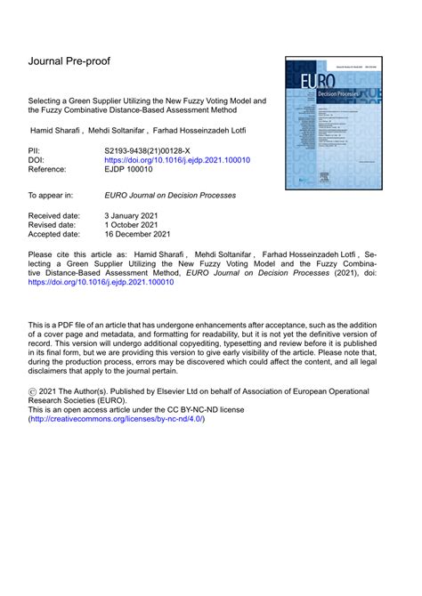 Pdf Selecting A Green Supplier Utilizing The New Fuzzy Voting Model And The Fuzzy Combinative