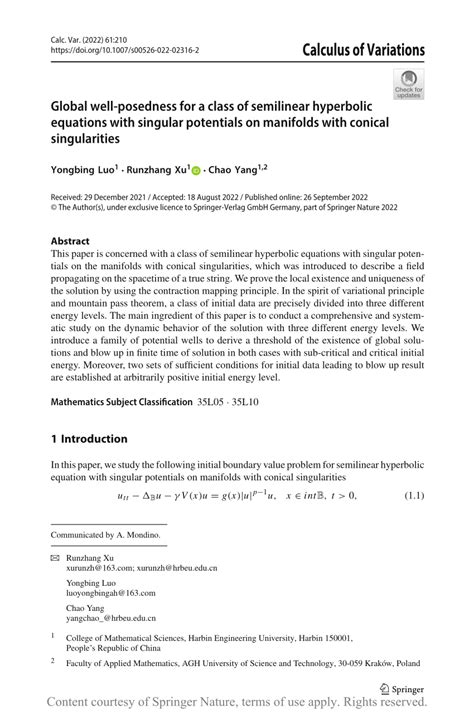 Global Well Posedness For A Class Of Semilinear Hyperbolic Equations