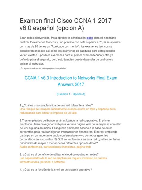 Examen Final Cisco Ccna 1 2017 Pdf Certificaciones De Cisco Red De Computadoras