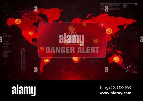 Danger Alert Warning Attack On Screen World Map Loop Motion Stock Video