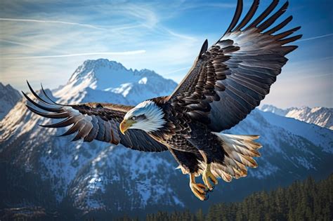 Weißer Adler Fliegt Im Blauen Himmel Mit Bergen Im Hintergrund Ai Generated Premium Foto