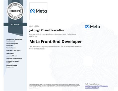 Jaimugil C On Linkedin Frontenddeveloper Meta Coursera Webdevelopment Learningjourney