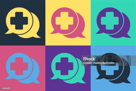 팝 아트 색상 배경에 격리 의사 아이콘과 대화 의사와 환자 대화 의료 보건 서비스에 대한 컨설팅 벡터 일러스트레이션 건강관리와 의술에 대한 스톡 벡터 아트 및 기타 이미지