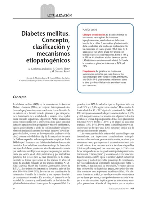 Diabetes Mellitus Concepto Clasificación Y Mecanismos Etiopatogénicos