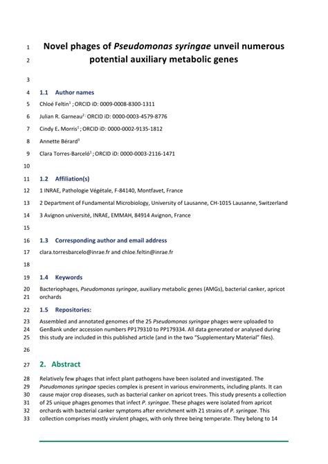 Pdf Novel Phages Of Pseudomonas Syringae Unveil Numerous Potential