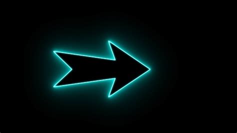 네온 화살표 아이콘입니다 검은색 배경에 빛나는 네온 화살표의 3d 렌더링 네온 화살표 기호입니다 빛나는 방향 화살표 0명에 대한