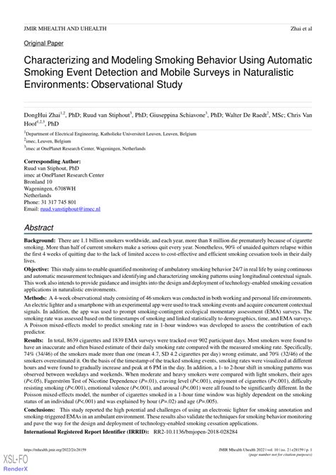 Pdf Characterizing And Modeling Smoking Behavior Using Automatic Smoking Event Detection And