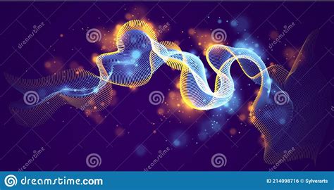 3d particles mesh array sound wave flowing over dark background