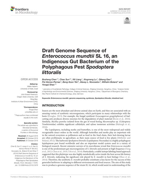 Pdf Draft Genome Sequence Of Enterococcus Mundtii Sl 16 An