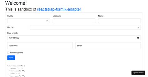 Reactstrap Formik Adapter Examples CodeSandbox