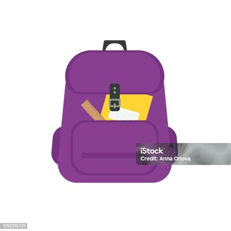 노트북과 통치자가있는 학교 배낭 플랫 벡터 일러스트 레이 션 가방에 대한 스톡 벡터 아트 및 기타 이미지 가방 공부