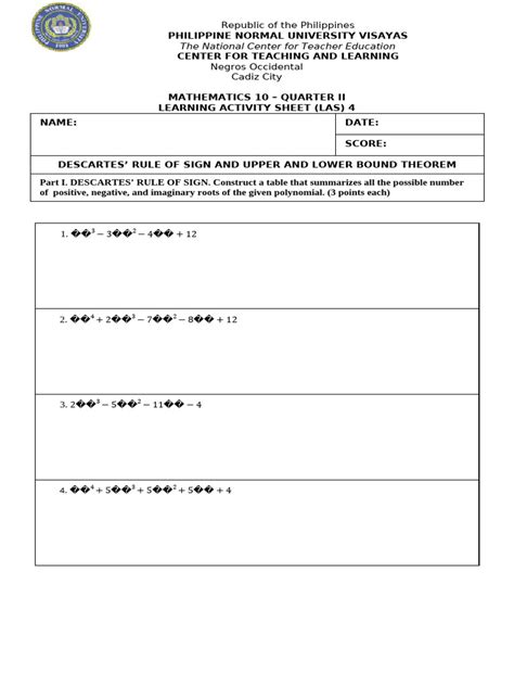 Descartes And Upper And Lower Bound Theorem Pdf