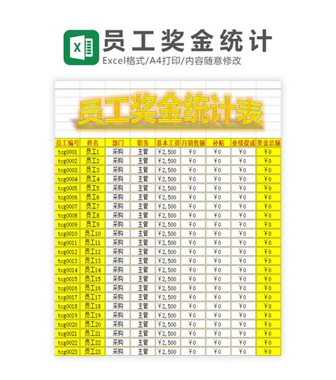 办公模版下载工具 员工奖金统计表excel模板下载 Flash中心