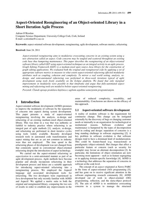 Pdf Aspect Oriented Reengineering Of An Object Oriented Library In A Short Iteration Agile Process