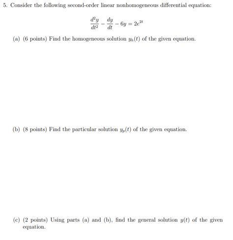 Solved 5 Consider The Following Second Order Linear