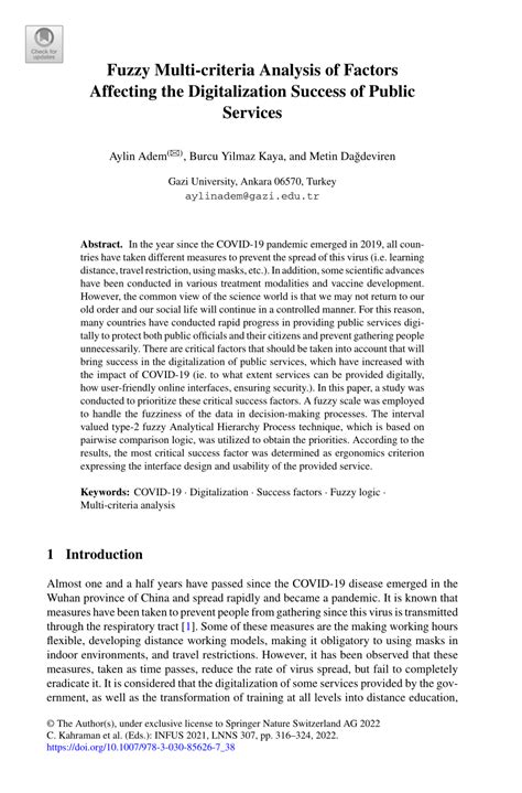 Pdf Fuzzy Multi Criteria Analysis Of Factors Affecting The