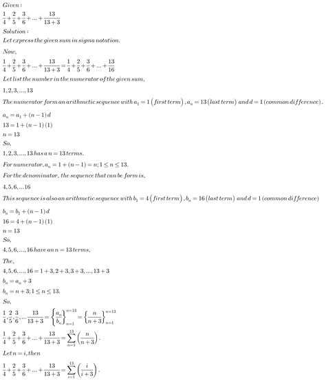 Solved Express The Sum Using Summation Notation Use 1 As The Lower
