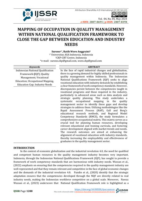 Pdf Mapping Of Occupation In Quality Management Within National Qualification Framework To