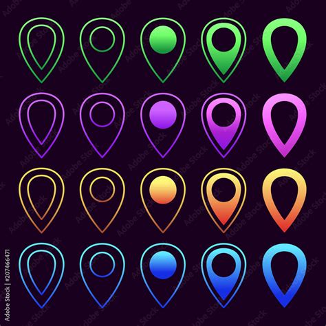 Location Logo Vector Set Map Pointers Colorful Design Icons On Dark Background For Web Mobile
