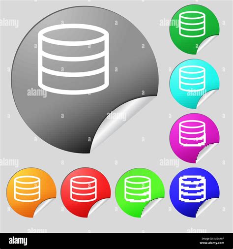 Hard Disk And Database Icon Sign Set Of Eight Multi Colored Round Buttons Stickers Vector