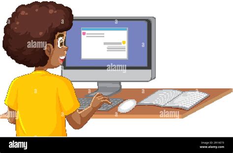 Teenage Boy Using Computer Illustration Stock Vector Image And Art Alamy