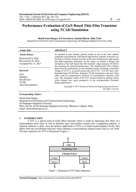 Performance Evaluation Of Gan Based Thin Film Transistor Using Tcad Simulation Pdf
