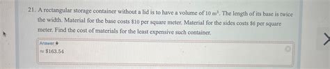 solved 21 a rectangular storage container without a lid is
