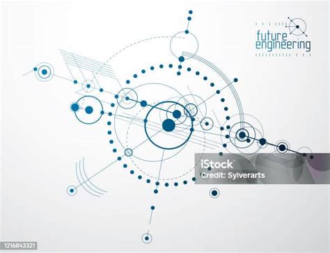 기계 구성표 동그라미와 메커니즘의 기하학적 부품 벡터 엔지니어링 도면 기술 계획은 웹 디자인 및 배경 화면 또는 배경으로 사용할