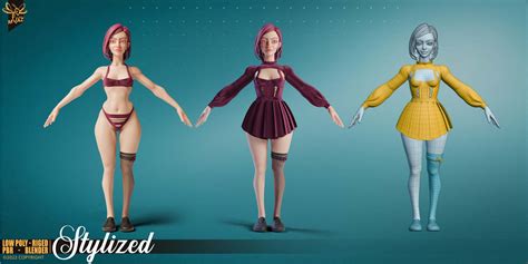 Scarlet Female Rigged Pbr Character Low Poly 3d Model Superhive Formerly Blender Market