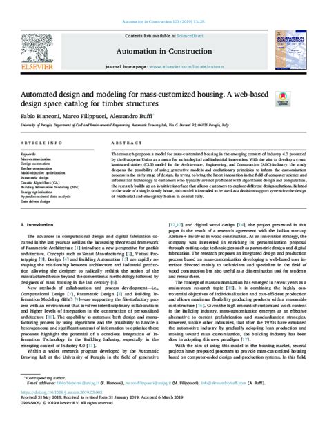 Pdf Automated Design And Modeling For Mass Customized Housing A Web