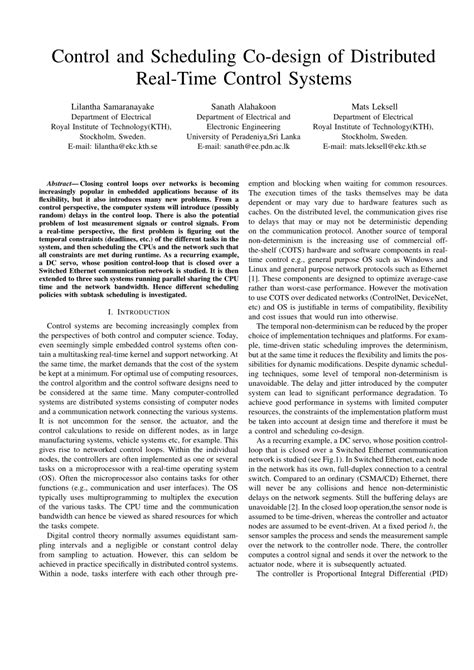 Pdf Control And Scheduling Co Design Of Distributed Real Time Control