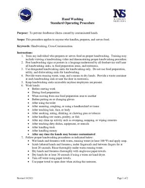 Fillable Online Standard Operating Procedure Sop For Washing Hands