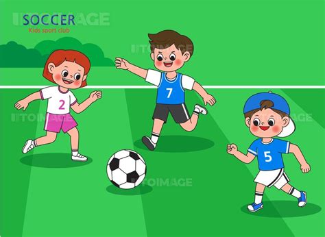 축구를 하고 있는 어린이스포츠 벡터 일러스트 Sill833 유토이미지 일러스트 어린이 운동 스포츠 스포츠클럽 친구 함께하는 주니어 축구 축구장 달리기