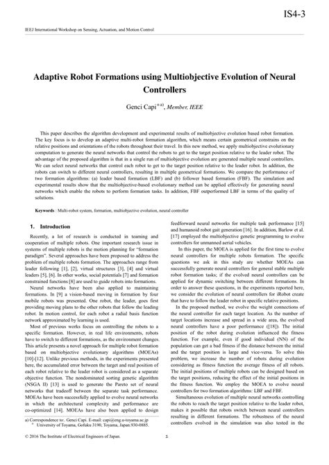 pdf adaptive robot formations using multiobjective evolution of