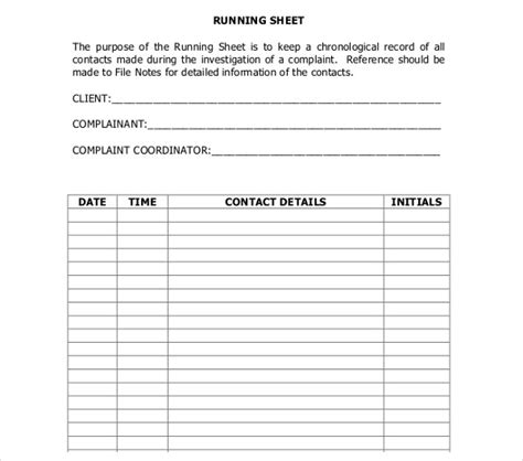 Run Sheet Templates PDF DOC
