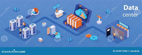 Data Center Concept 3d Isometric Infographics Web Banner Stock Vector Illustration Of