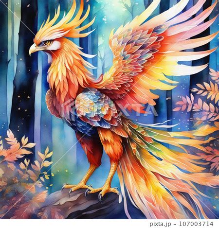 羽を広げたカラフルな不死鳥のイラスト素材 107003714 PIXTA