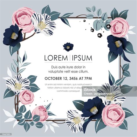 결혼식 기념일 생일 및 파티를위한 봄의 아름다운 꽃 프레임의 벡터 그림 0명에 대한 스톡 벡터 아트 및 기타 이미지 0명