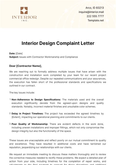 Free Interior Design Complaint Letter Template To Edit Online