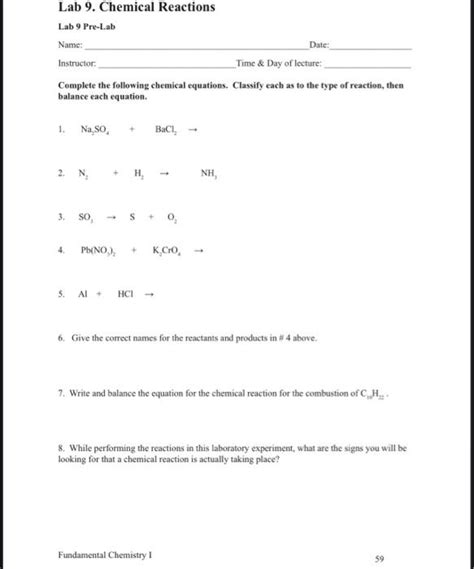 solved lab 9 chemical reactions lab 9 pre lab name