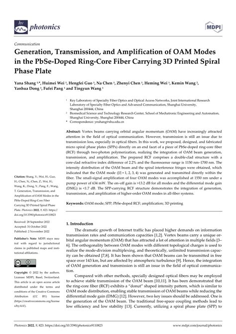 Pdf Generation Transmission And Amplification Of Oam Modes In The