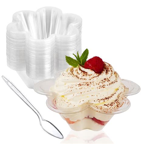 50ct 8oz Clear Plastic Dessert Cups With Spoons