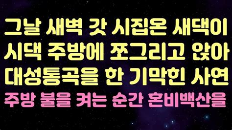 반전 사연 그날 새벽 갓 시집온 새댁이 시댁 주방에 쪼그리고 앉아 대성통곡을 한 기막힌 사연 주방 불을 켜는 순간 혼비백산을 Youtube