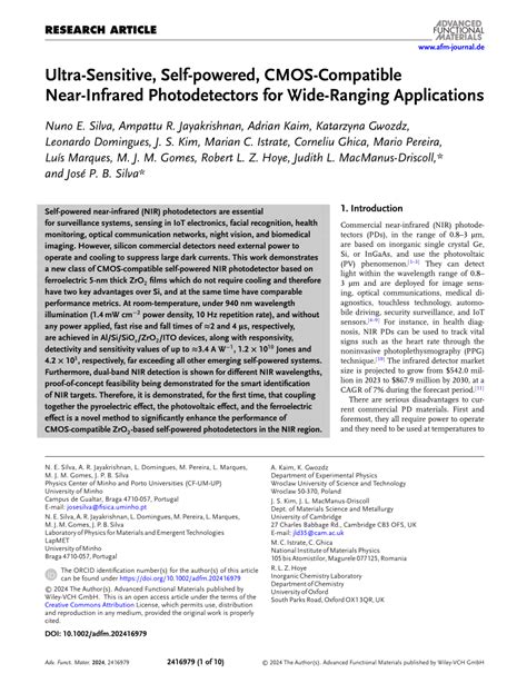 Pdf Ultra‐sensitive Self‐powered Cmos‐compatible Near‐infrared Photodetectors For Wide