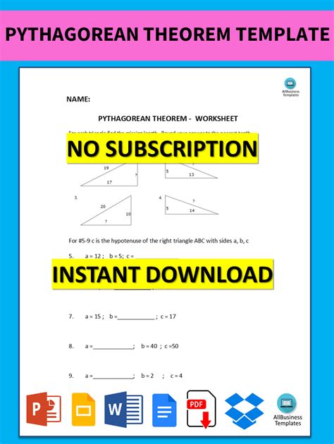 Pythagorean Theorem Template Templates At