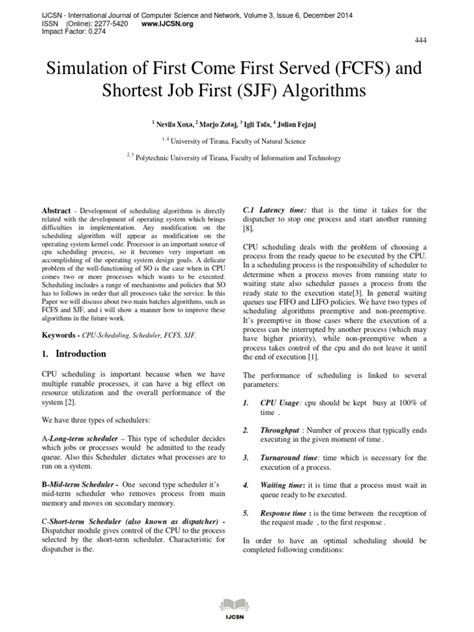 Simulation Of First Come First Served Fcfs And Shortest Job First Sjf Algorithms Pdf