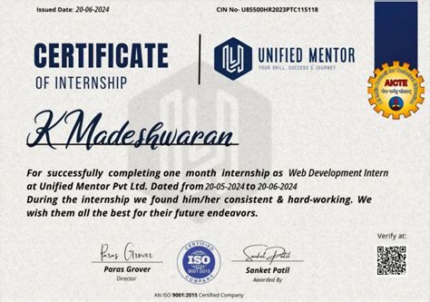 Madeshwaran K On Linkedin Internship Webdevelopment